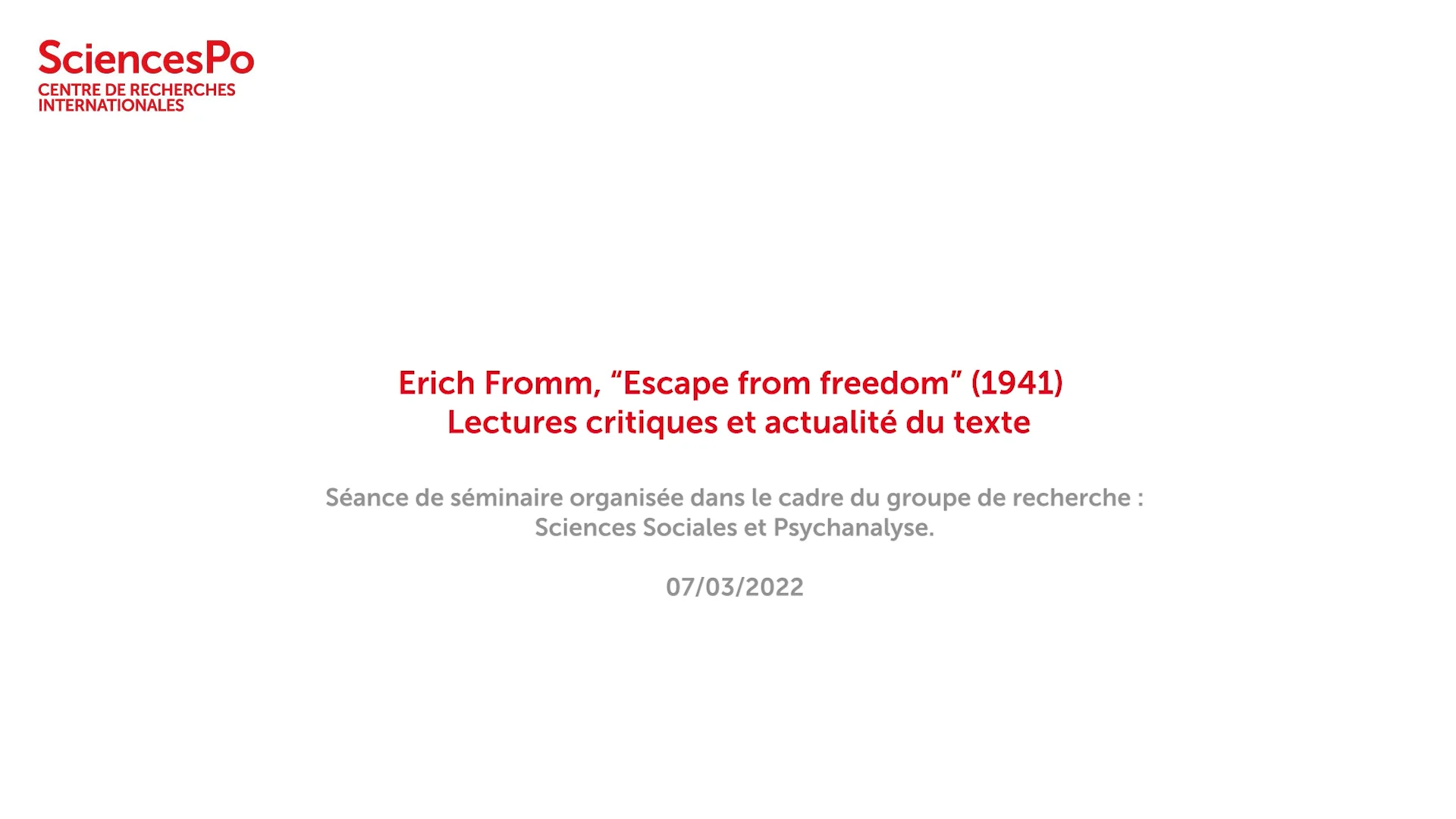 Erich Fromm, “Escape from freedom” (1941) - Lectures critiques et ...