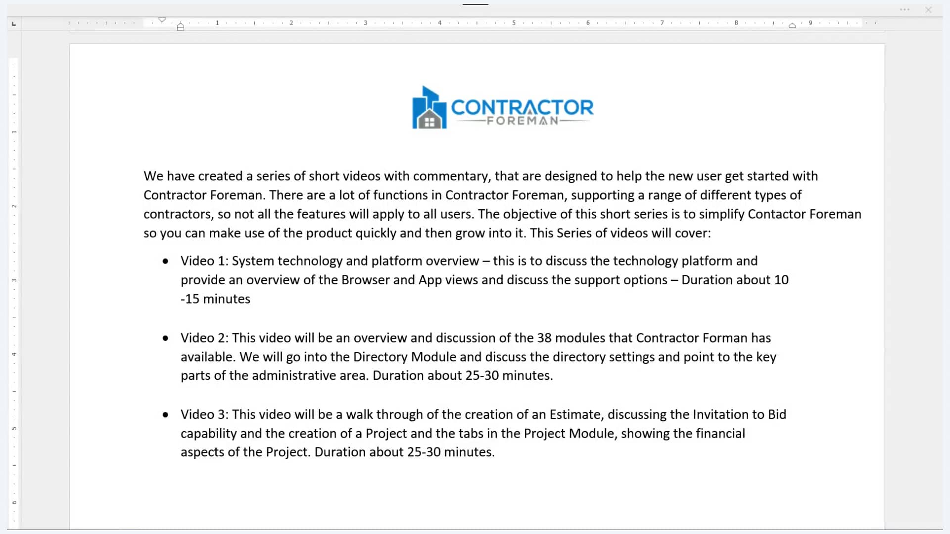 Intro into Contractor Foreman - Part 2 (Modules Overview).mp4 on Vimeo