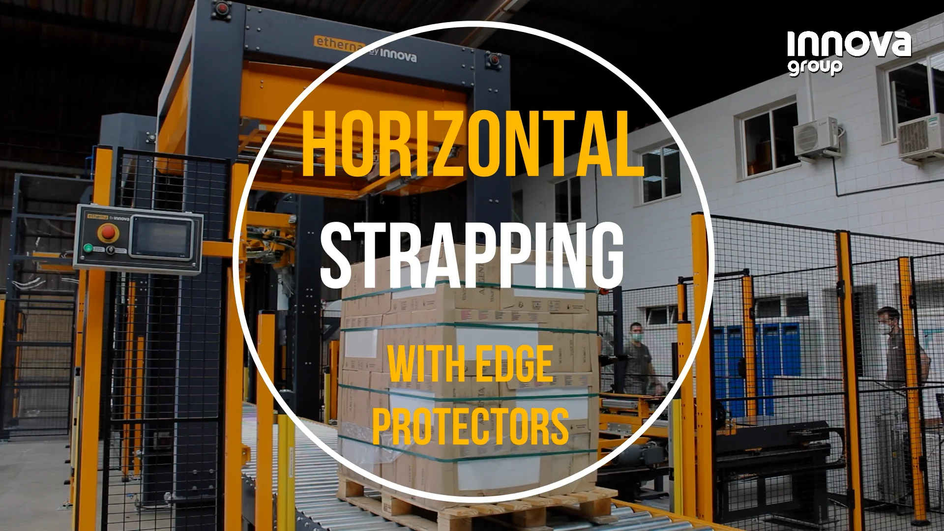 Horizontal Strapping System with Edge Protector Applicator by Innova