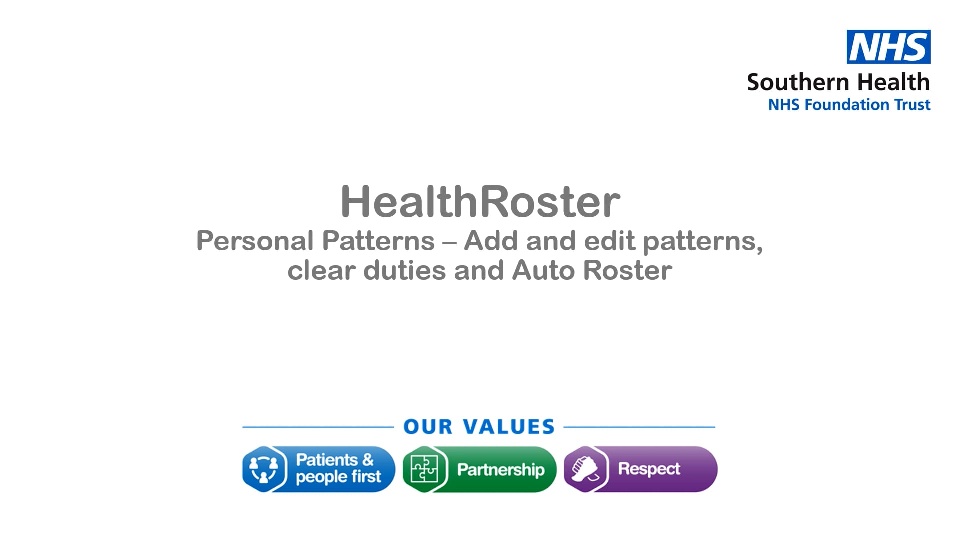 Personal Patterns - Add and edit patterns, clear duties and auto roster