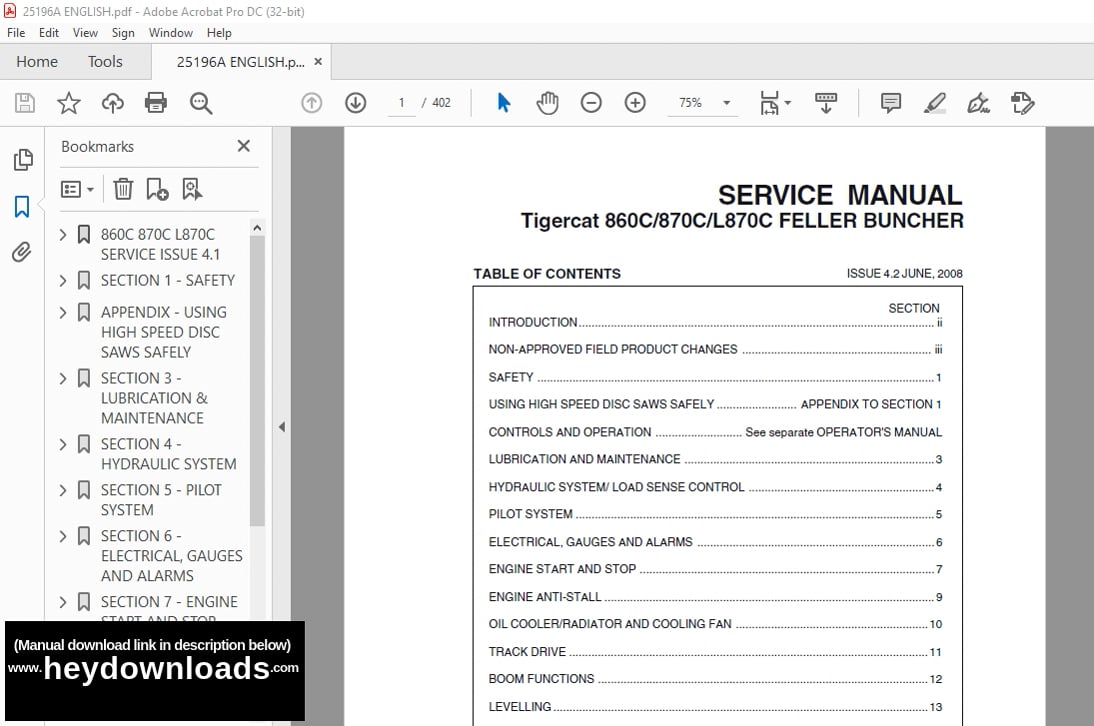 Tigercat 860C 870C L870C FELLER BUNCHER SERVICE MANUAL - PDF DOWNLOAD ...