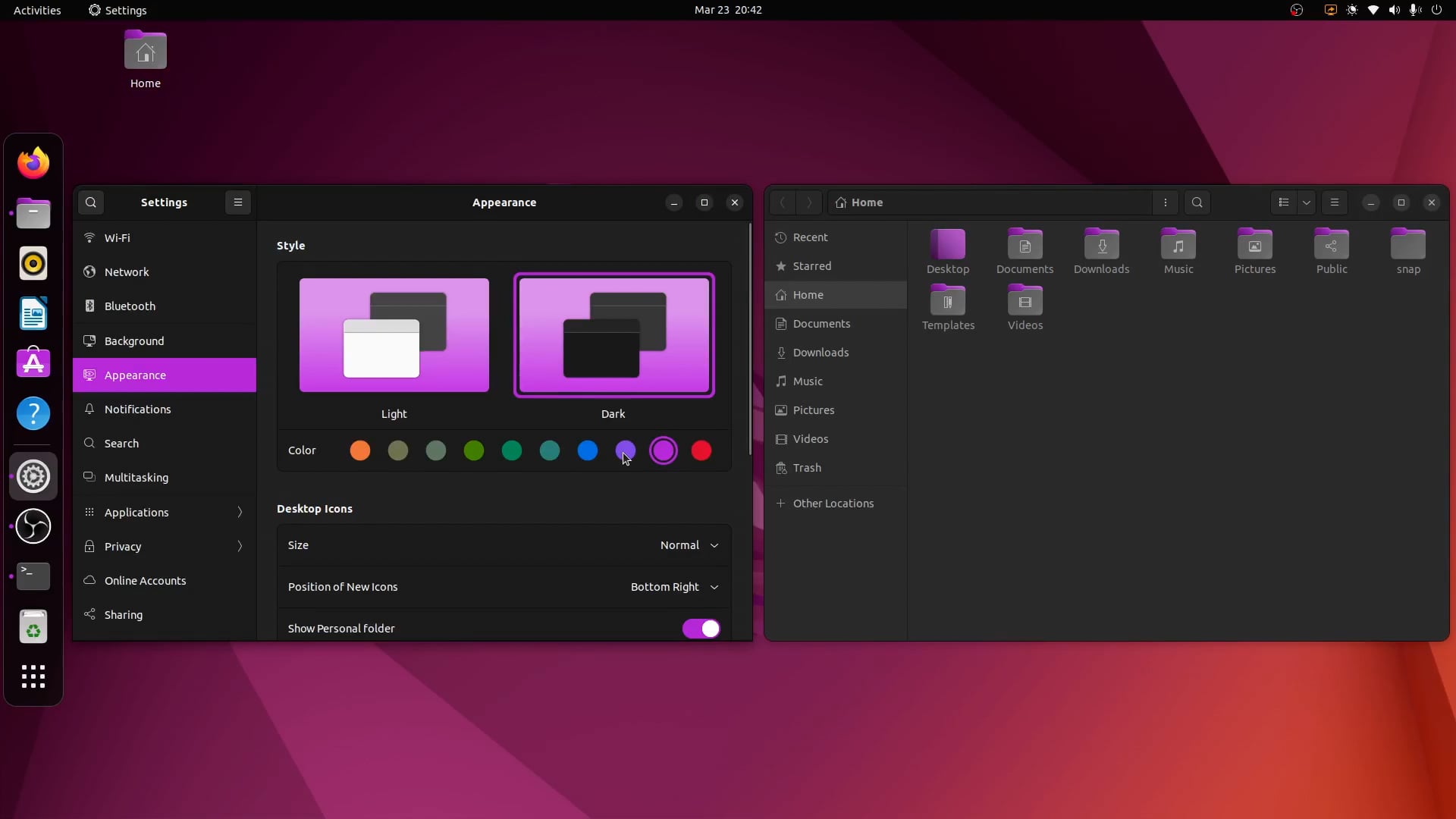 Accent Colors in Ubuntu 22.04 on Vimeo