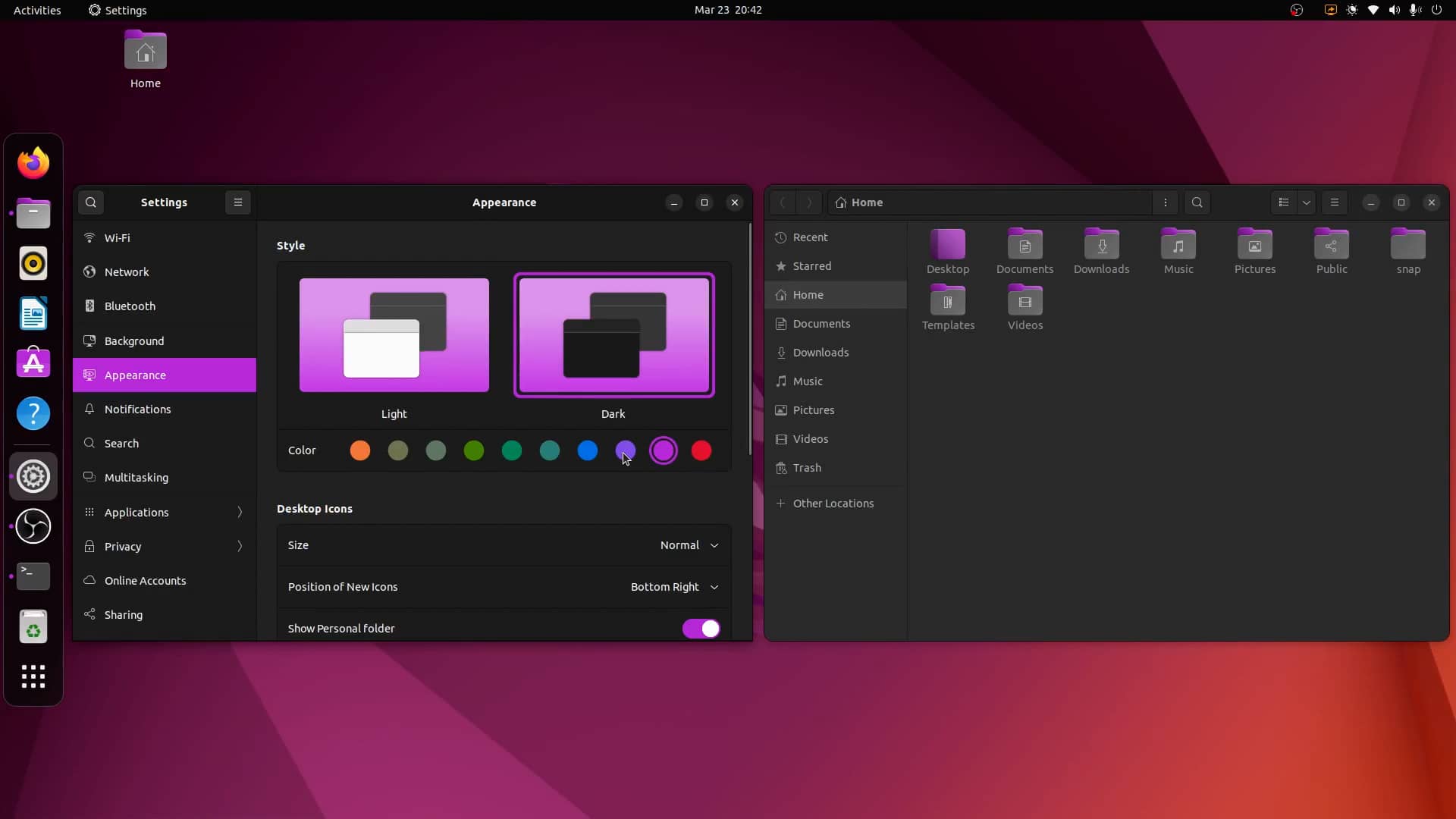 Accent Colors in Ubuntu 22.04 on Vimeo