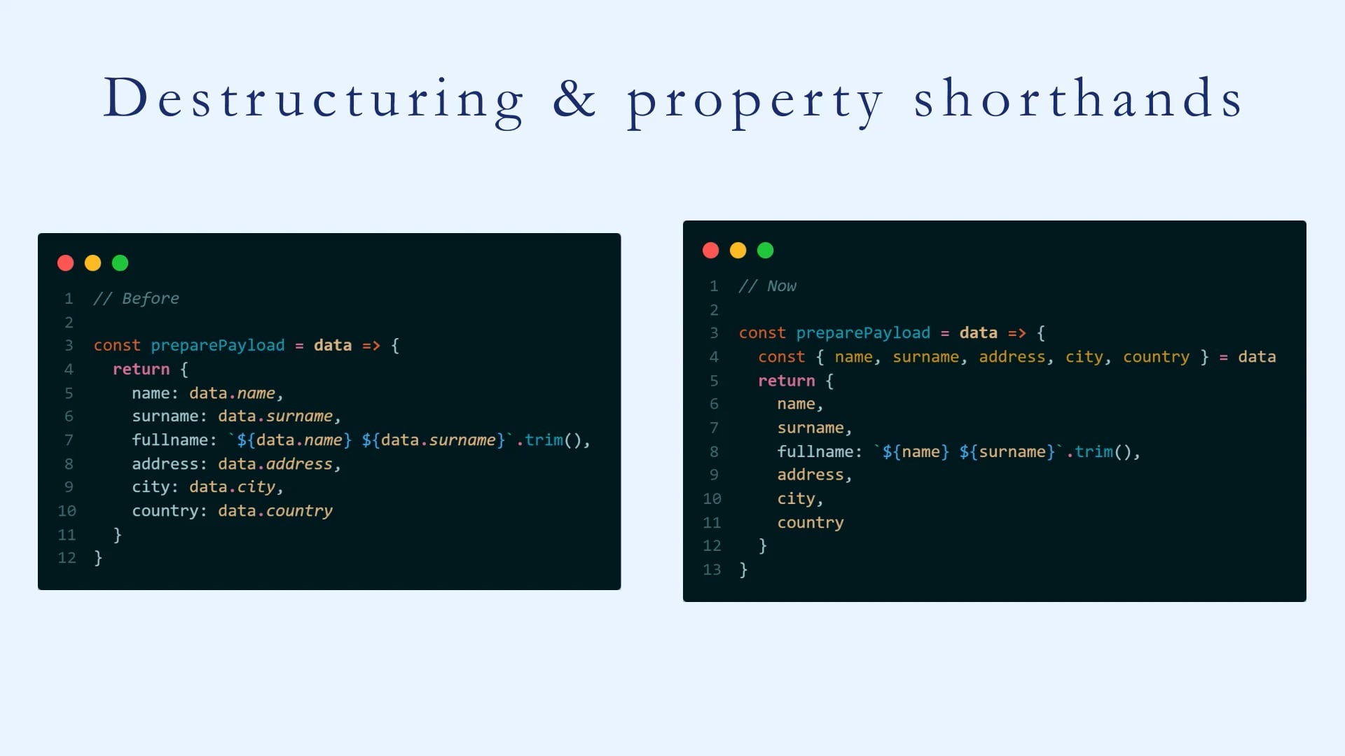 How to write cleaner code using modern JavaScript features on Vimeo
