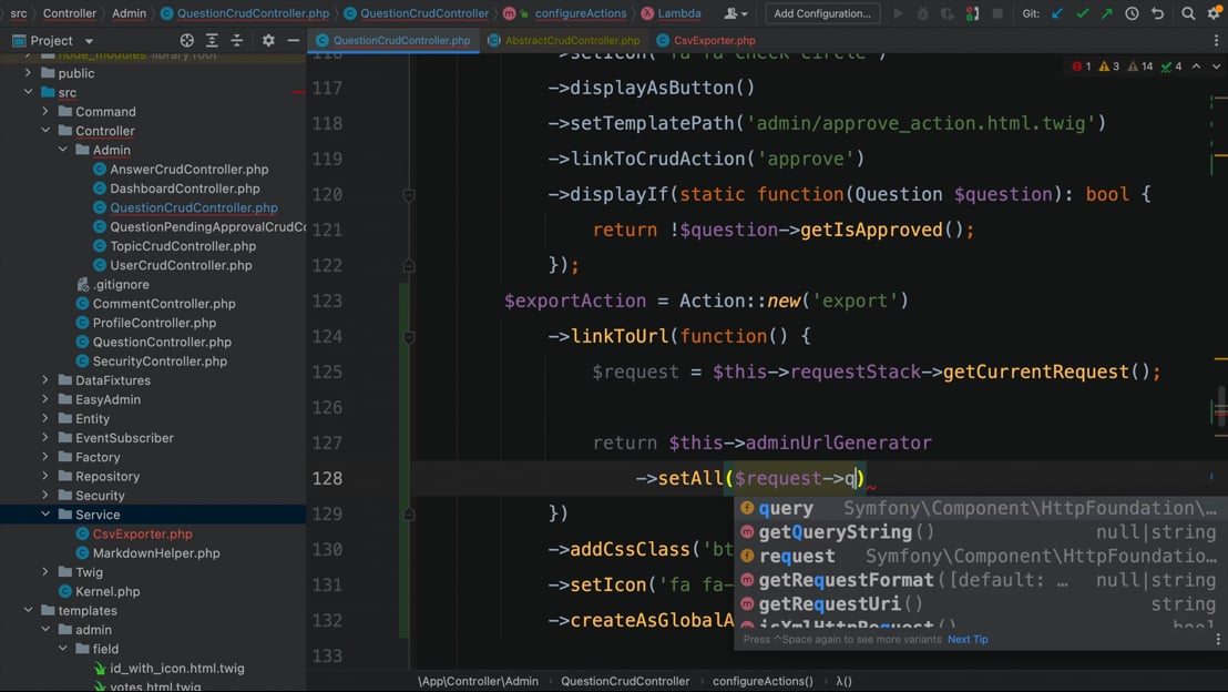 A Global "Export" Action > EasyAdmin! For an Awesomely Powerful Admin Area | SymfonyCasts