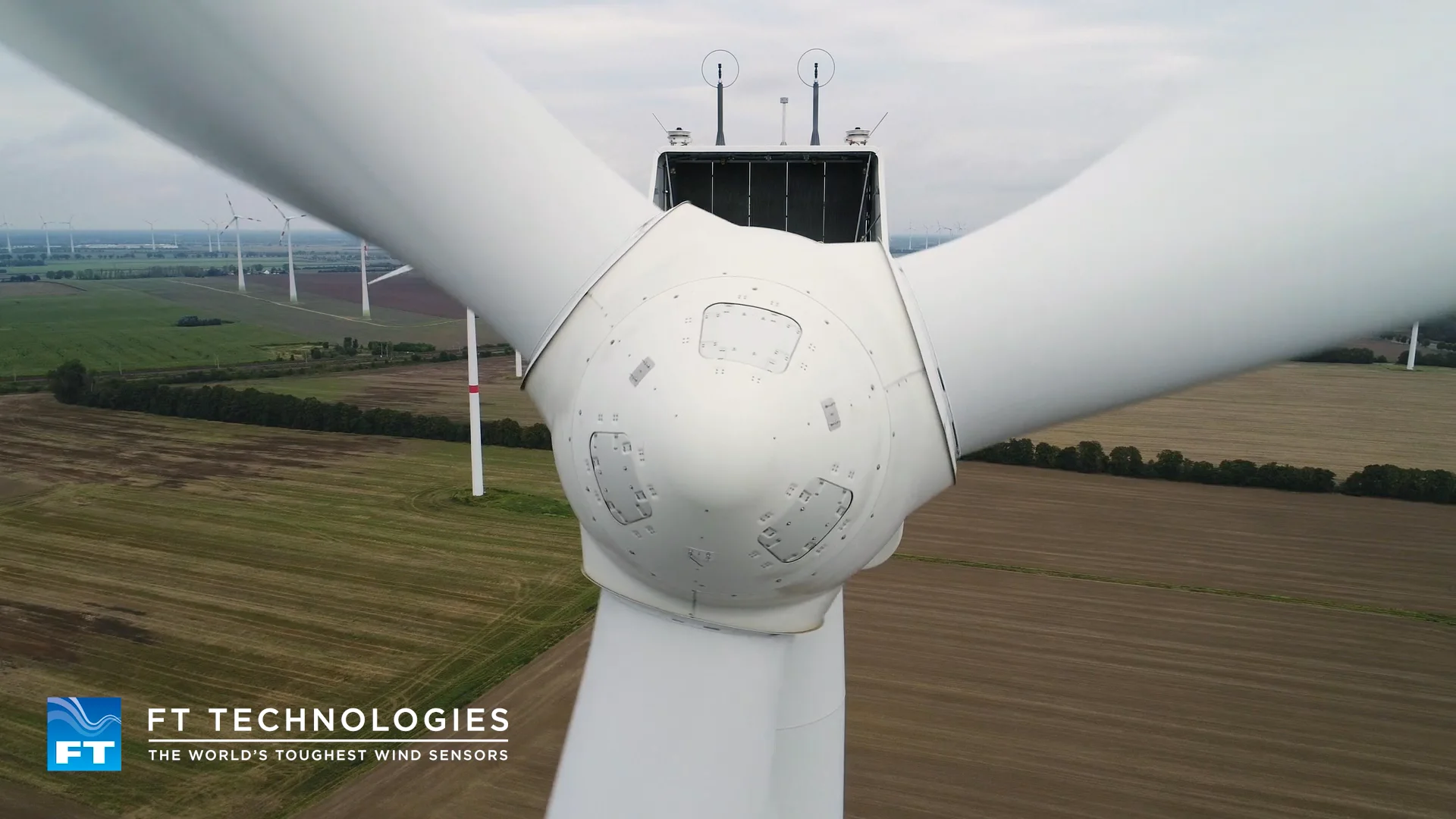 FT Technologies ultrasonic wind sensors on wind turbine