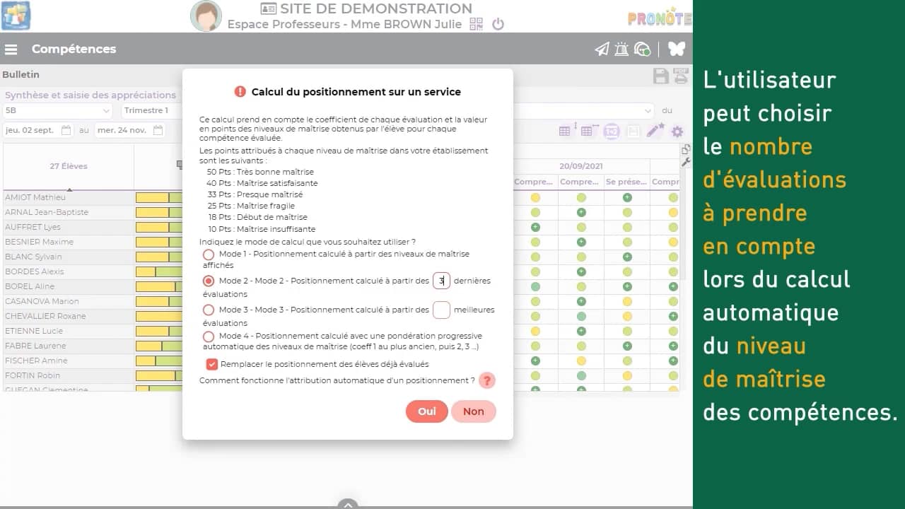 Nouveauté PRONOTE 2022 : Calcul du niveau de maîtrise des compétences ...