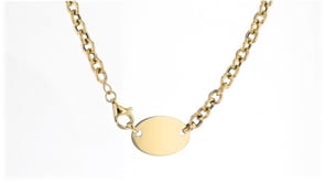 Monogram - 14kt Yellow Gold Oval Disc Necklace. 16"