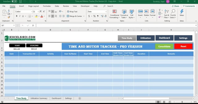 Pro Time and Motion Study Template - Including Automated Dashboard