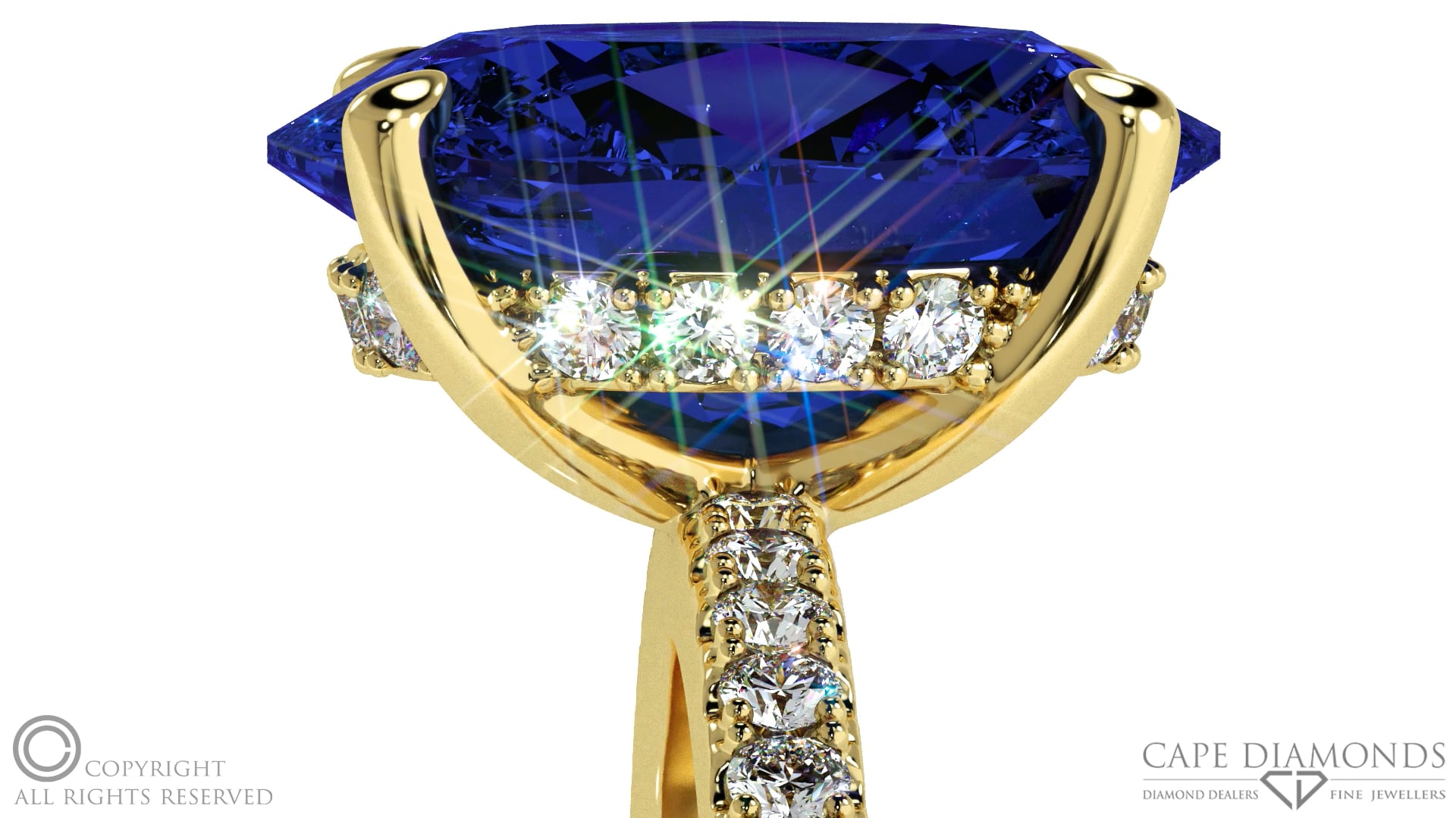 264 hidden halo oval tanzanite yellow gold engagement ring cape ...