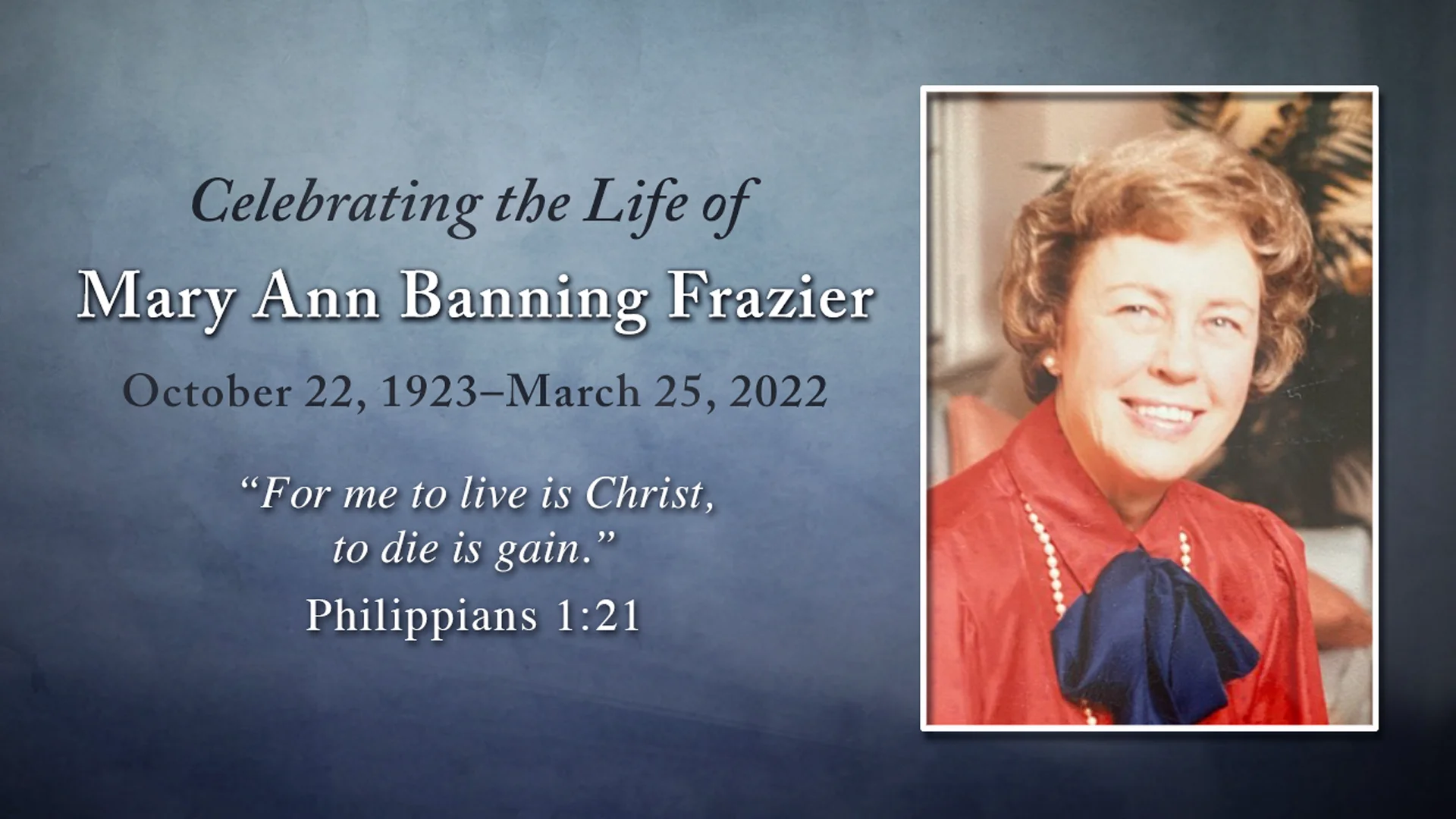 Mary Ann Frazier Memorial Service on Vimeo