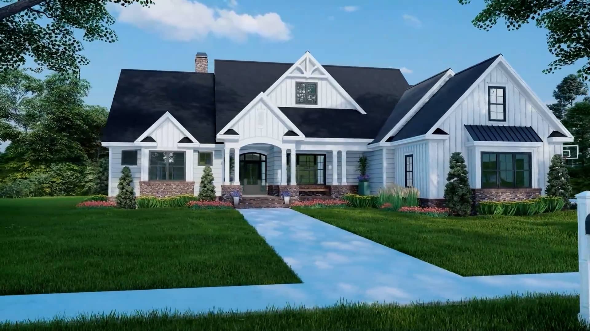 Ranch house plan with a modern farmhouse façade and four bedrooms - The ...
