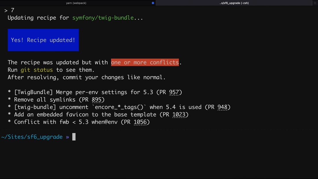 Recipe Upgrades with recipes:update > Upgrading & What's New in Symfony 6! | SymfonyCasts