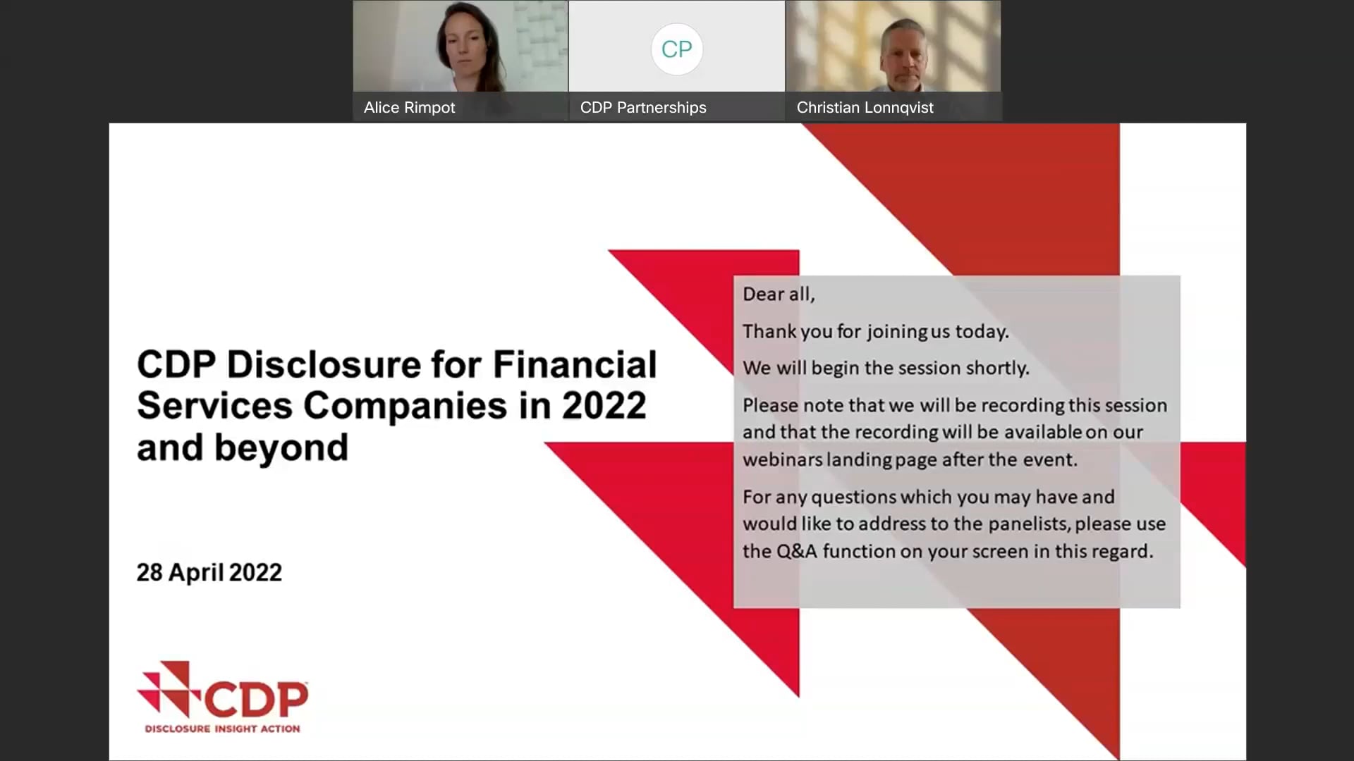CDP Disclosure for Financial Services Companies in 2022 and beyond on Vimeo