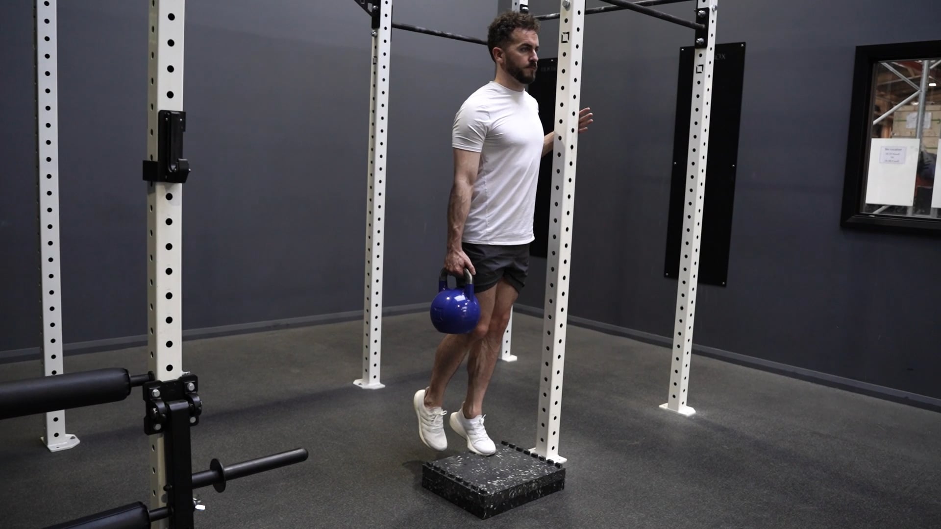 1 Leg Standing Calf Raise (Deficit) - KB on Vimeo
