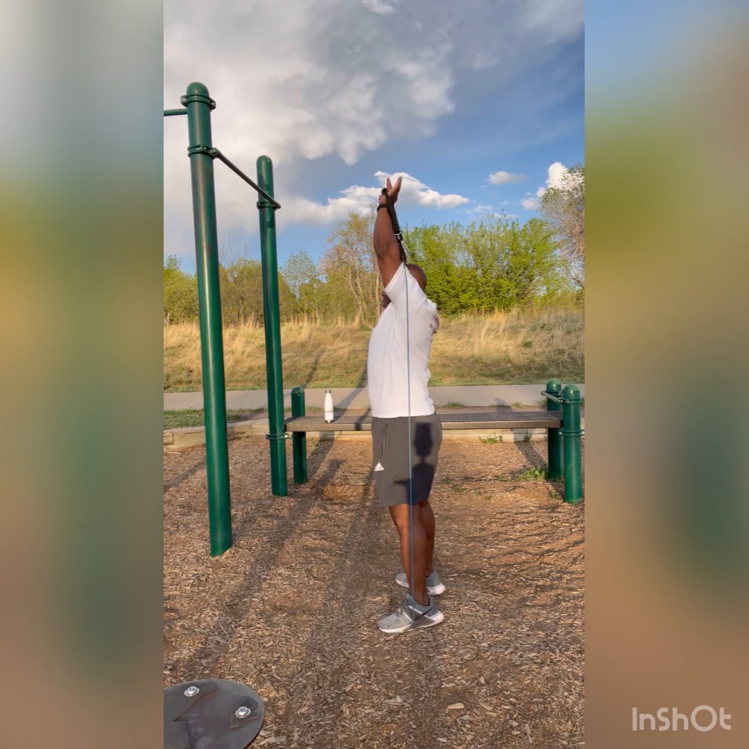 Exercise band squat OHP on Vimeo