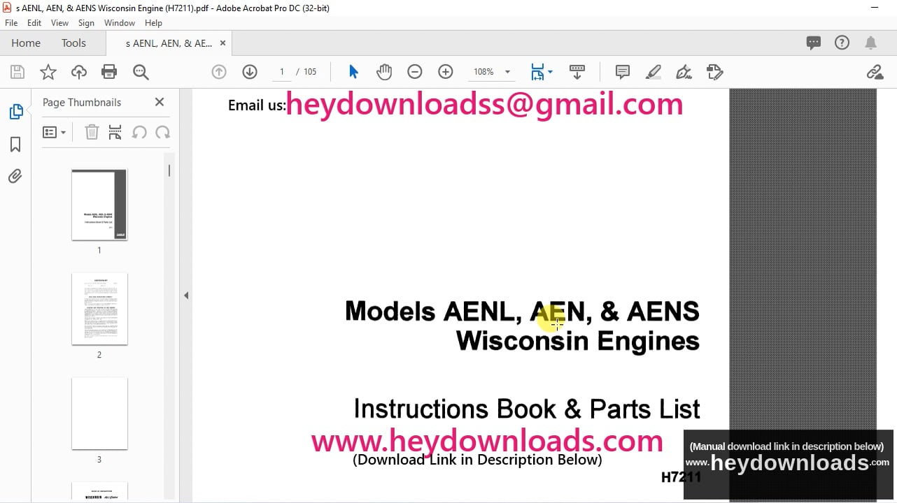 Case AENL AEN & AENS Wisconsin Engines Instructions Book & Parts List ...