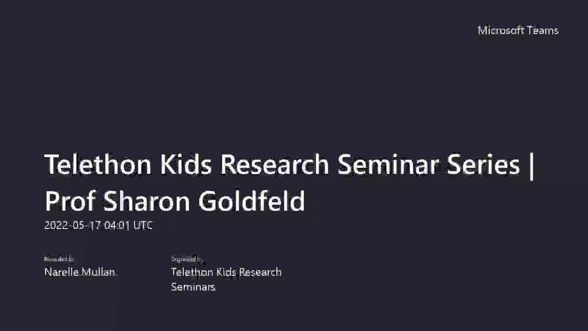 Telethon Kids Research Seminar Series Prof Sharon Goldfeld on Vimeo
