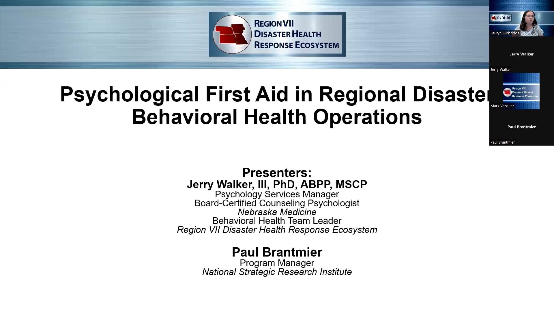 Psychological First Aid in Regional Disaster Behavioral Health ...