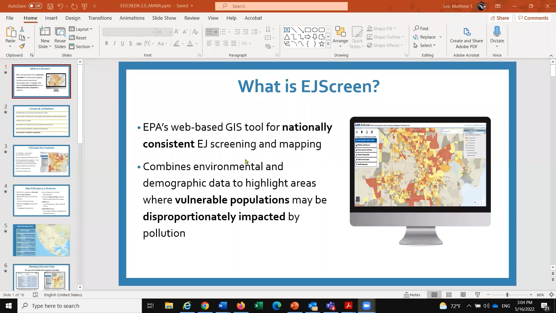 EPA EJScreen Training Webinar for AMWA Members May 16, 2022 on Vimeo