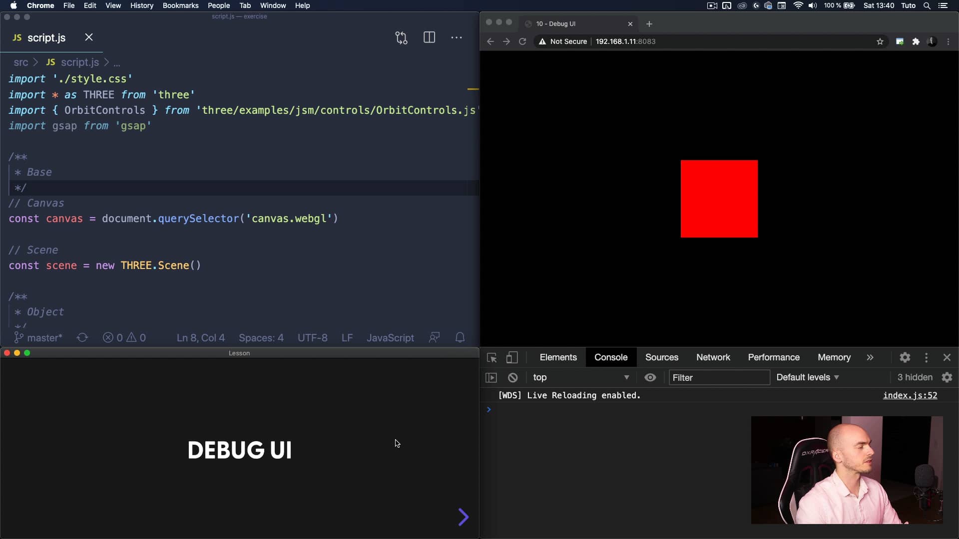 Three.js Journey — Lesson 10 — Debug UI on Vimeo