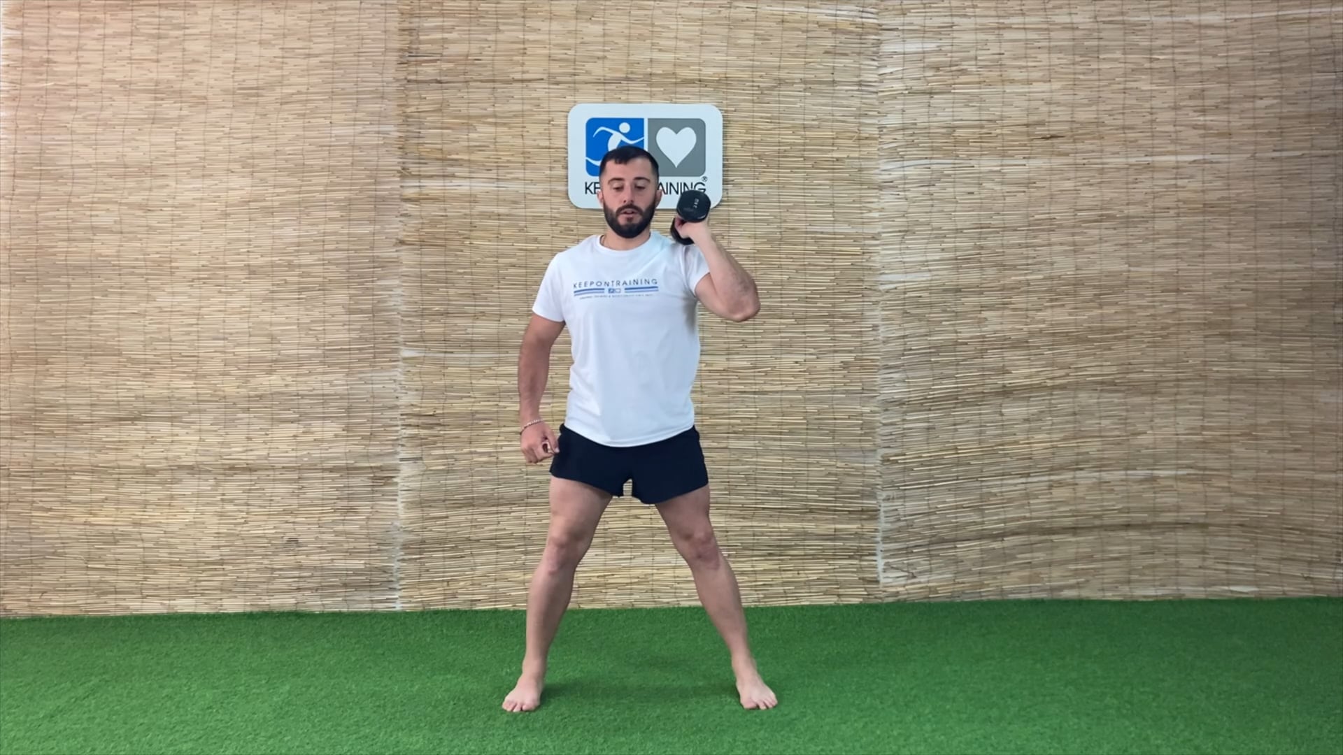 Lateral Squat + Shoulder Press with Dumbbells on Vimeo