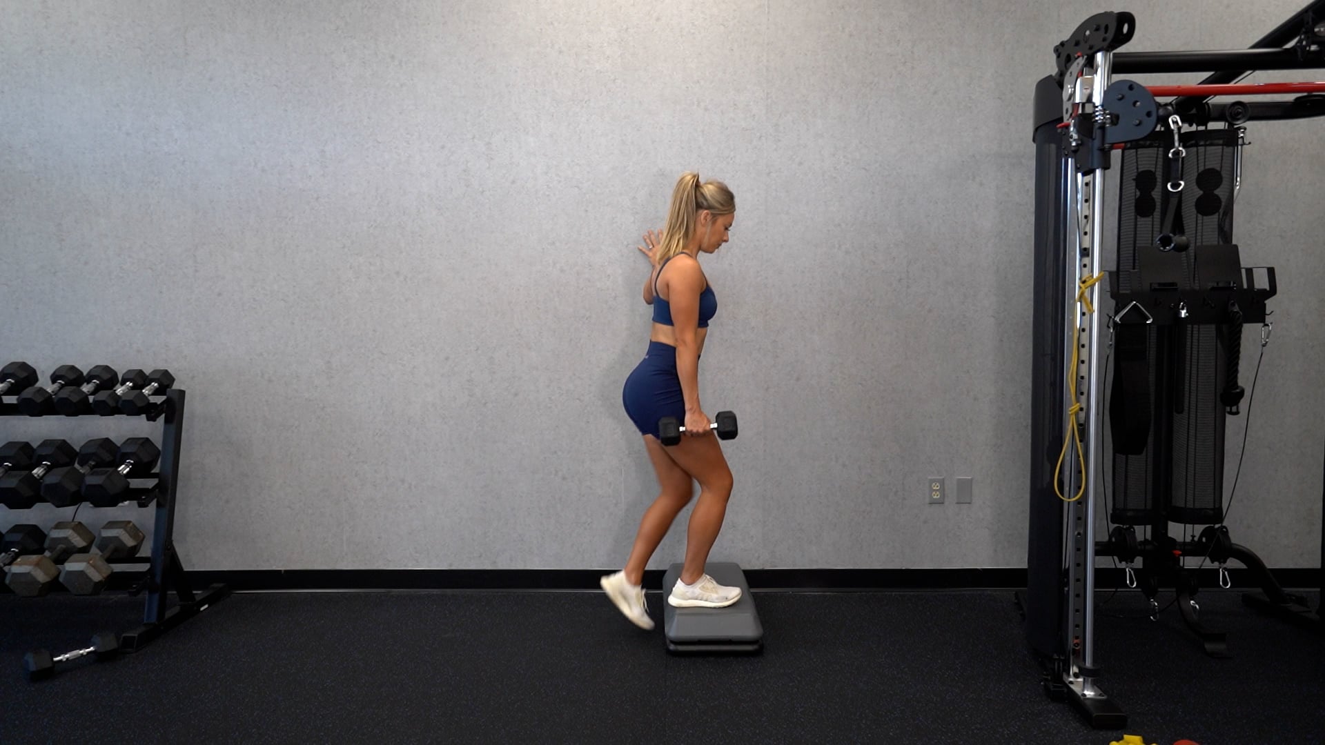 Step Up to Knee Drive with Wall Assist on Vimeo