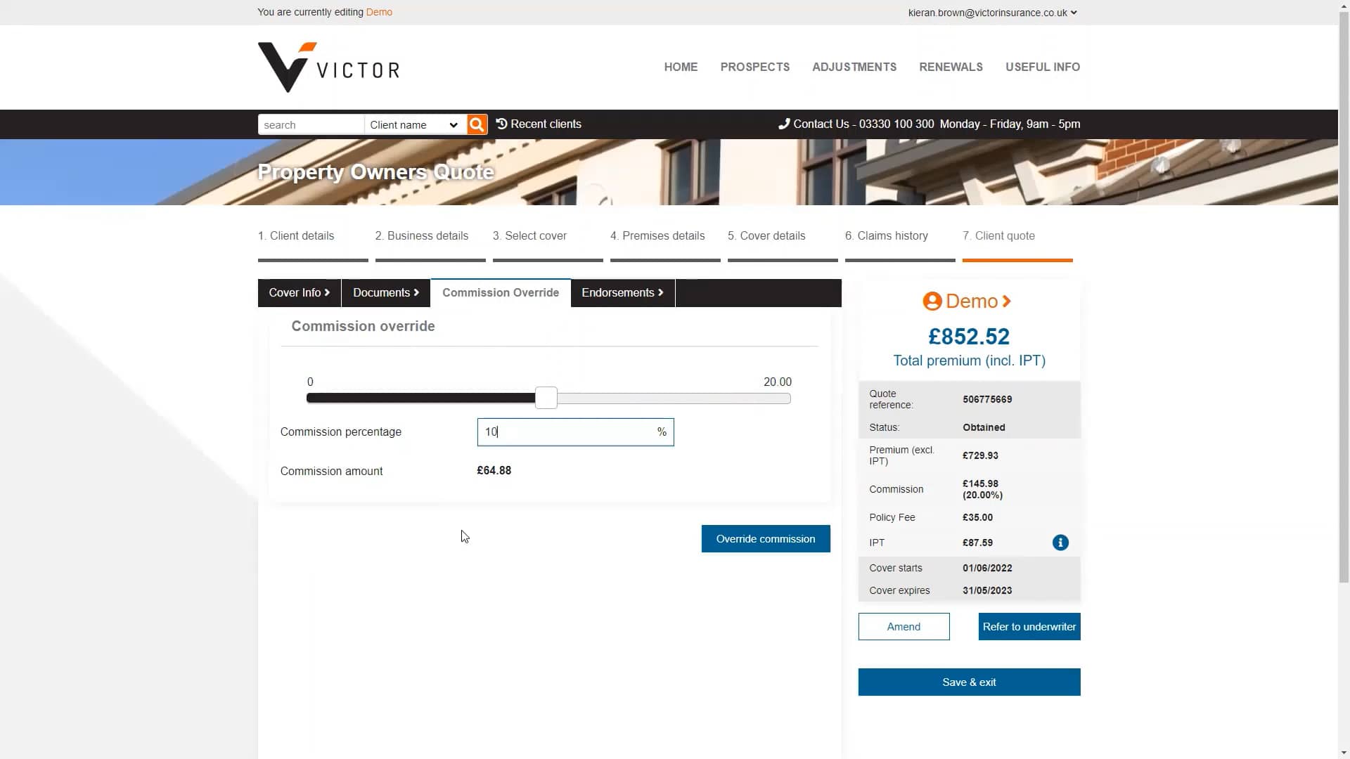 Victor for Brokers Commission Override Demo on Vimeo