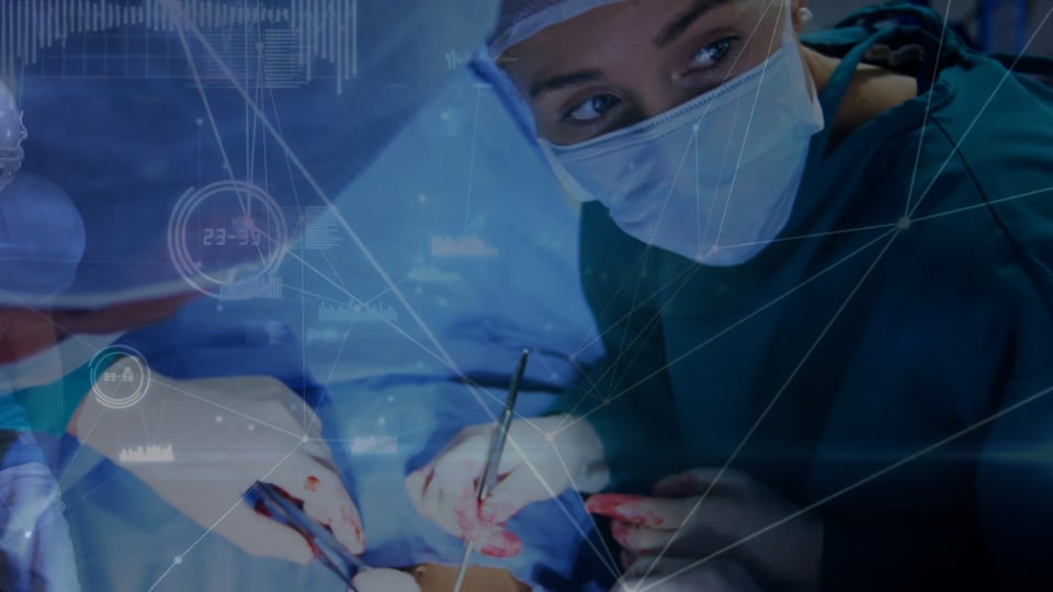 Animation of connections over caucasian female surgeon Video from Pikwizard