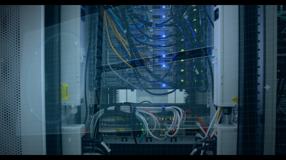 Animation of scope scanning and data processing over cables in computer server Video from Pikwizard