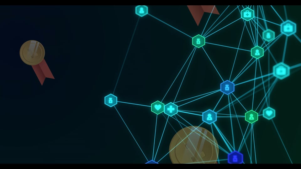 Animation of medals moving on black background with icons and ...