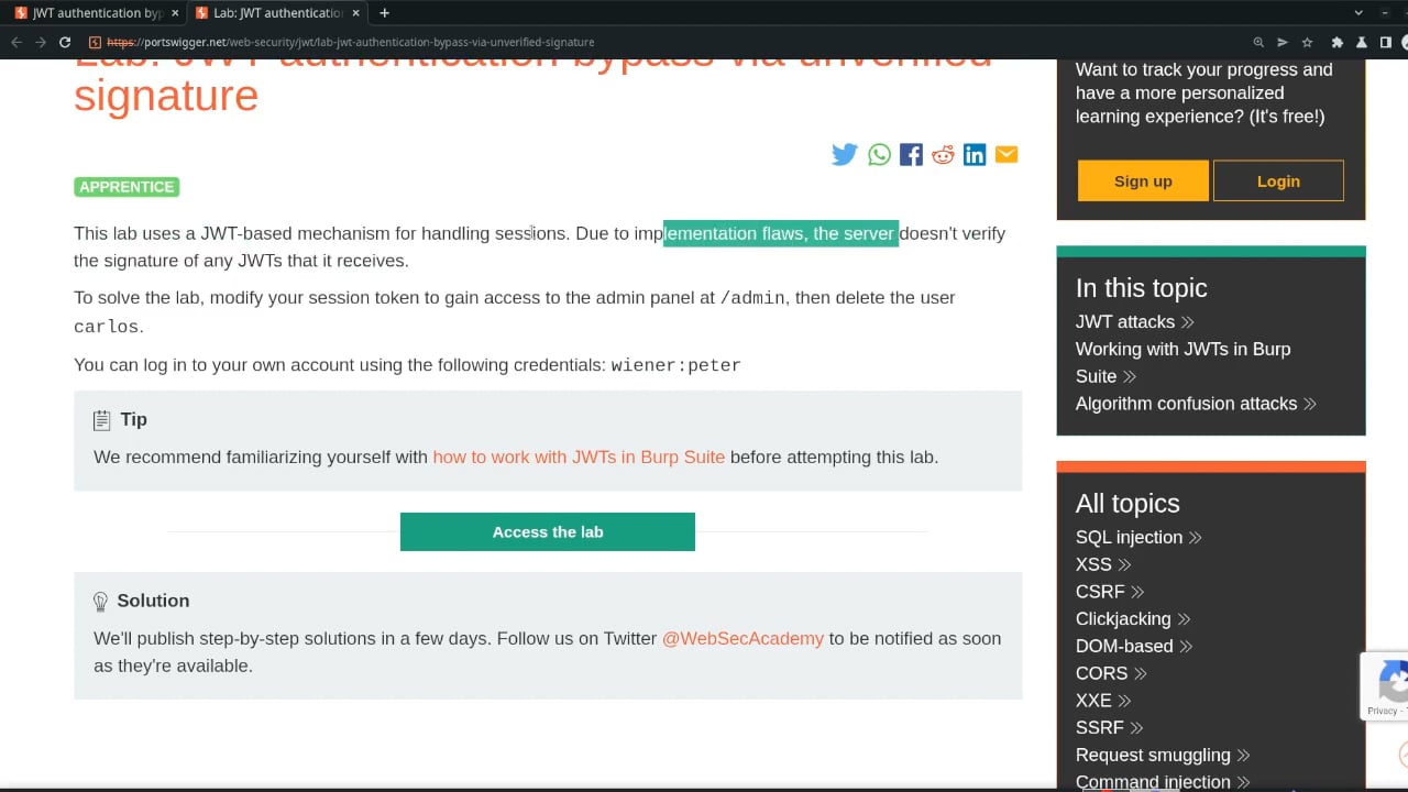 JWT authentication bypass via unverified signature on Vimeo