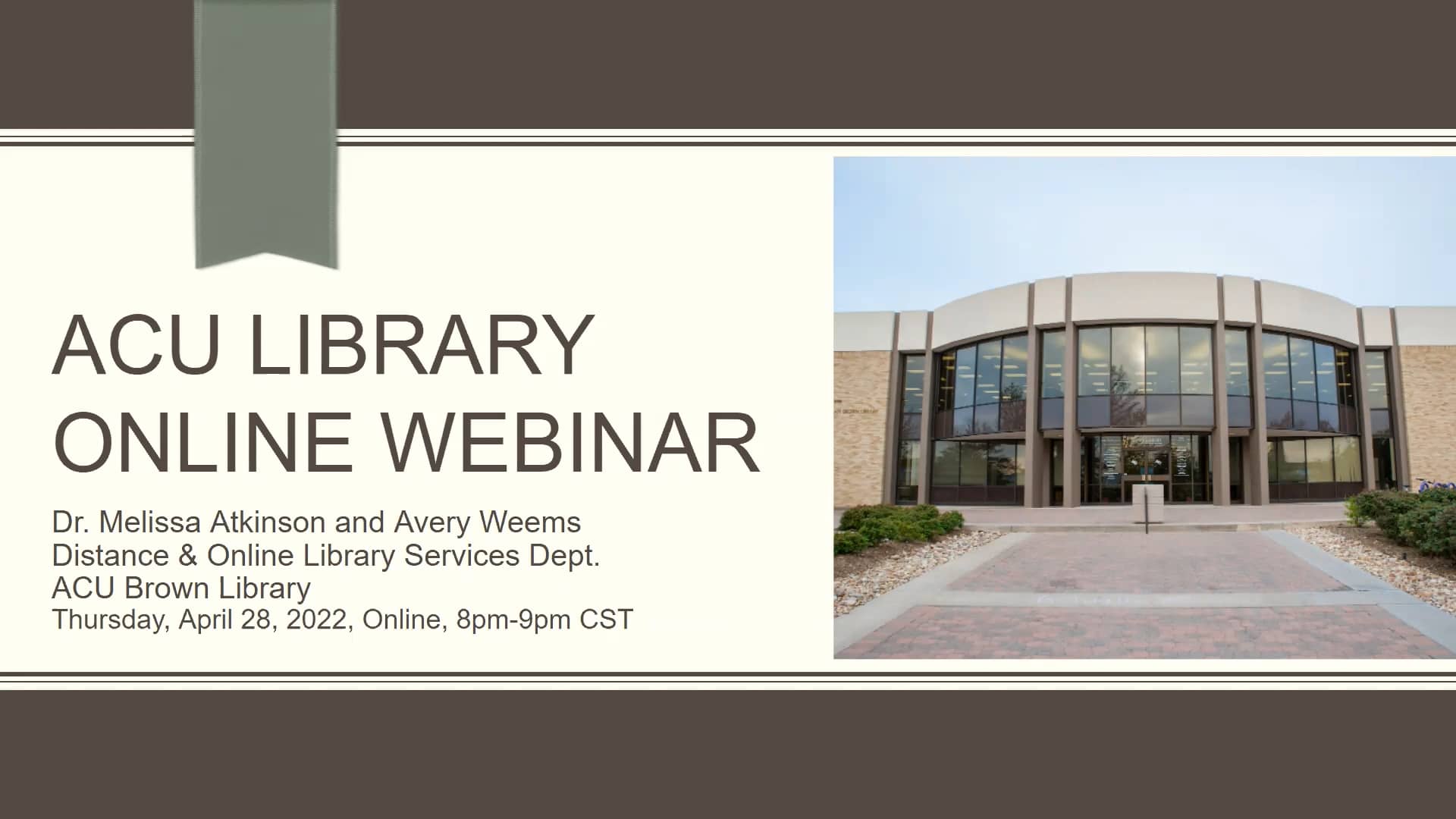 ACU Library Online Webinar - April 2022 on Vimeo