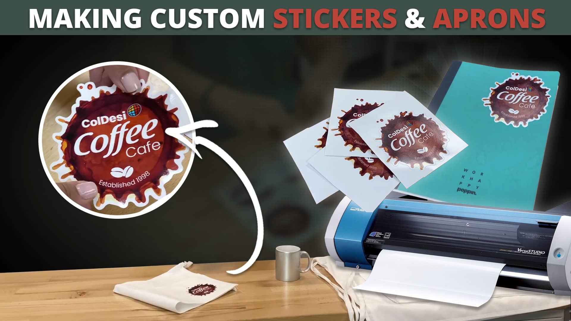 Making Custom Stickers & Aprons | Roland BN20a Print & Cut Machine on Vimeo