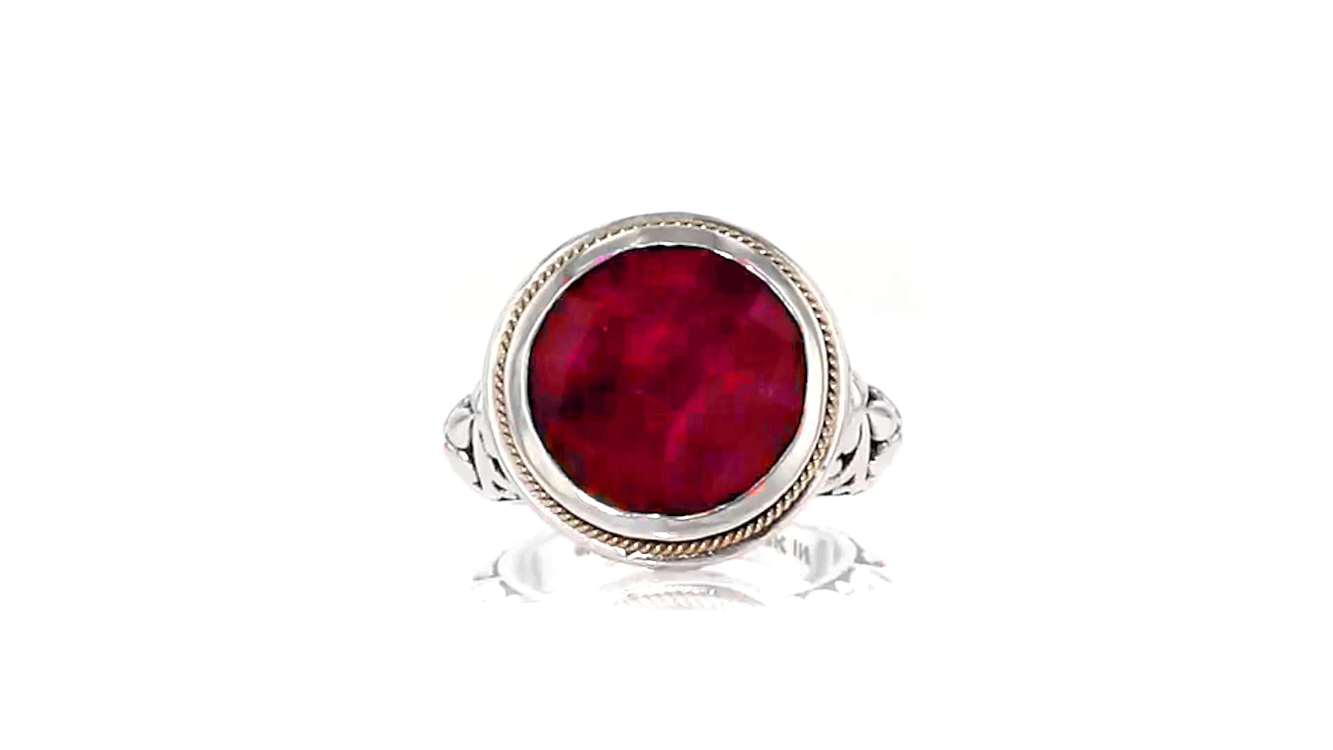 15.00 Carat Ruby Bali-Style Ring in Sterling Silver with 18kt Yellow ...