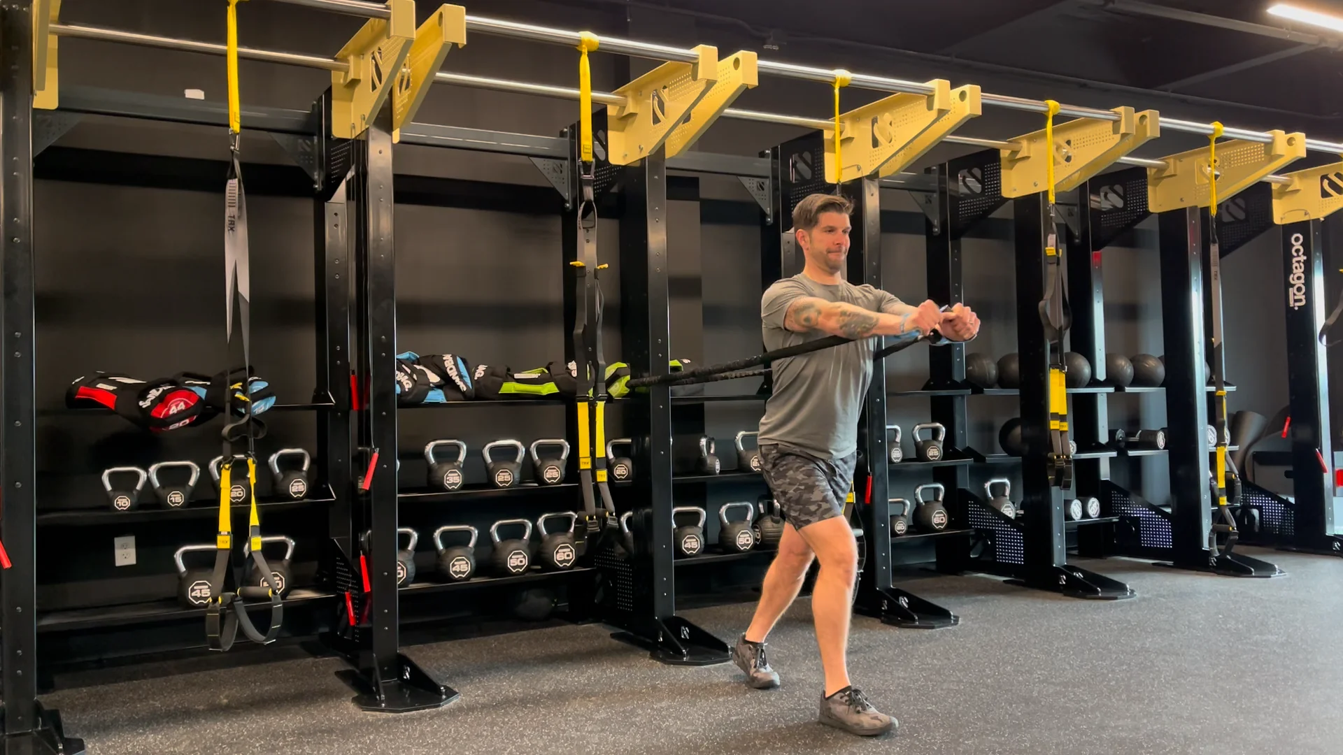 Staggered Stance Band Chest Press on Vimeo