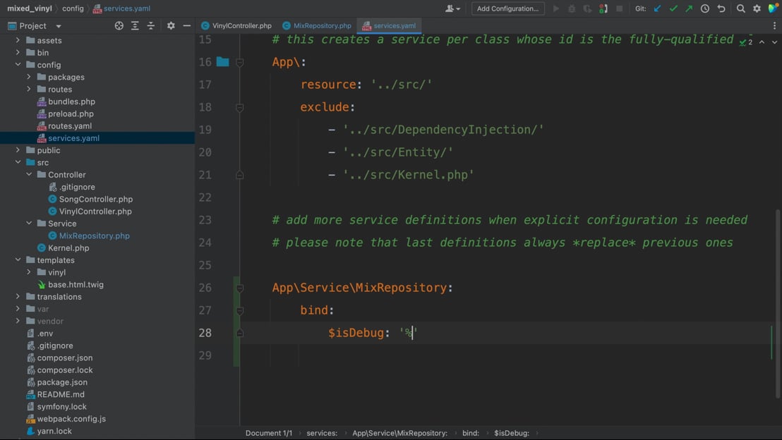 Manual Service Config in services.yaml > Symfony 6 Fundamentals: Services, Config & Environments ...