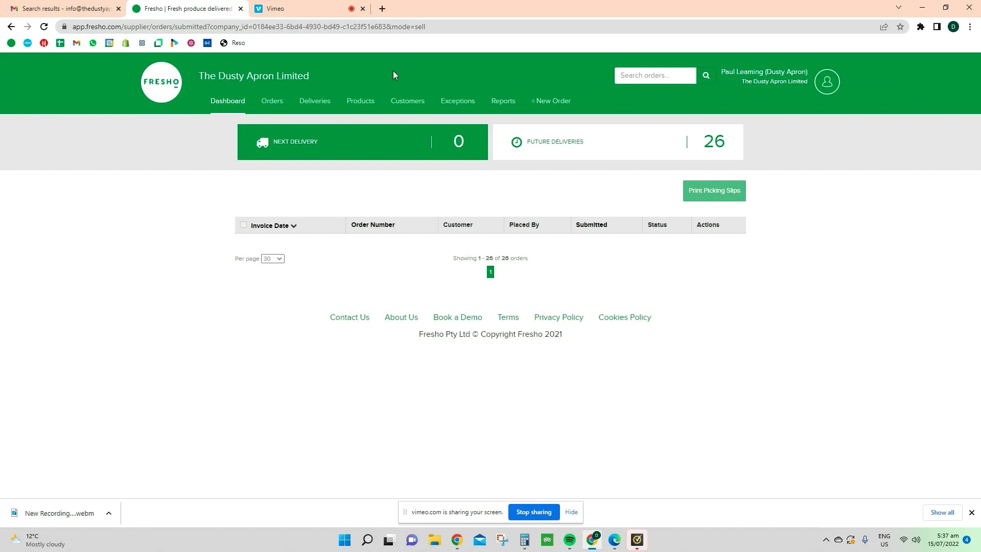 How to Reprint a invoice on Vimeo
