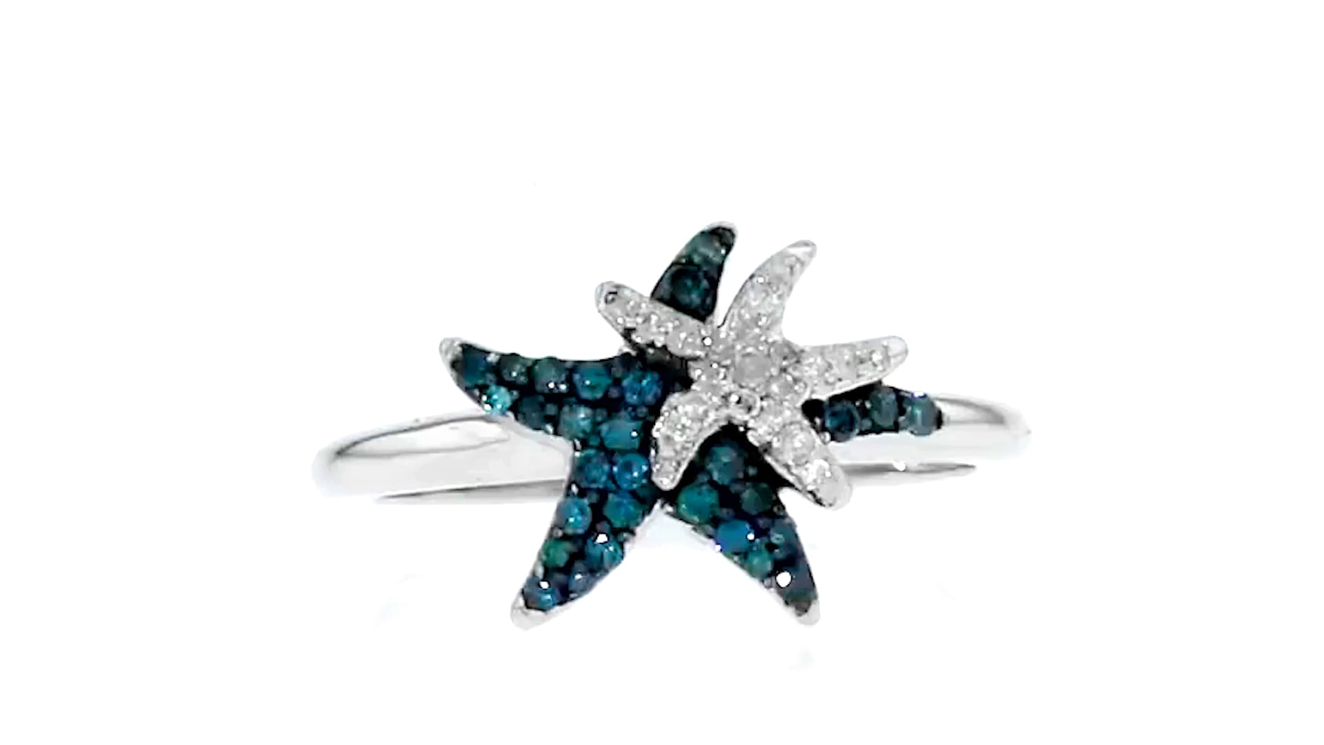 25 ct. t.w. Blue and White Diamond Starfish Ring in Sterling Silver on ...