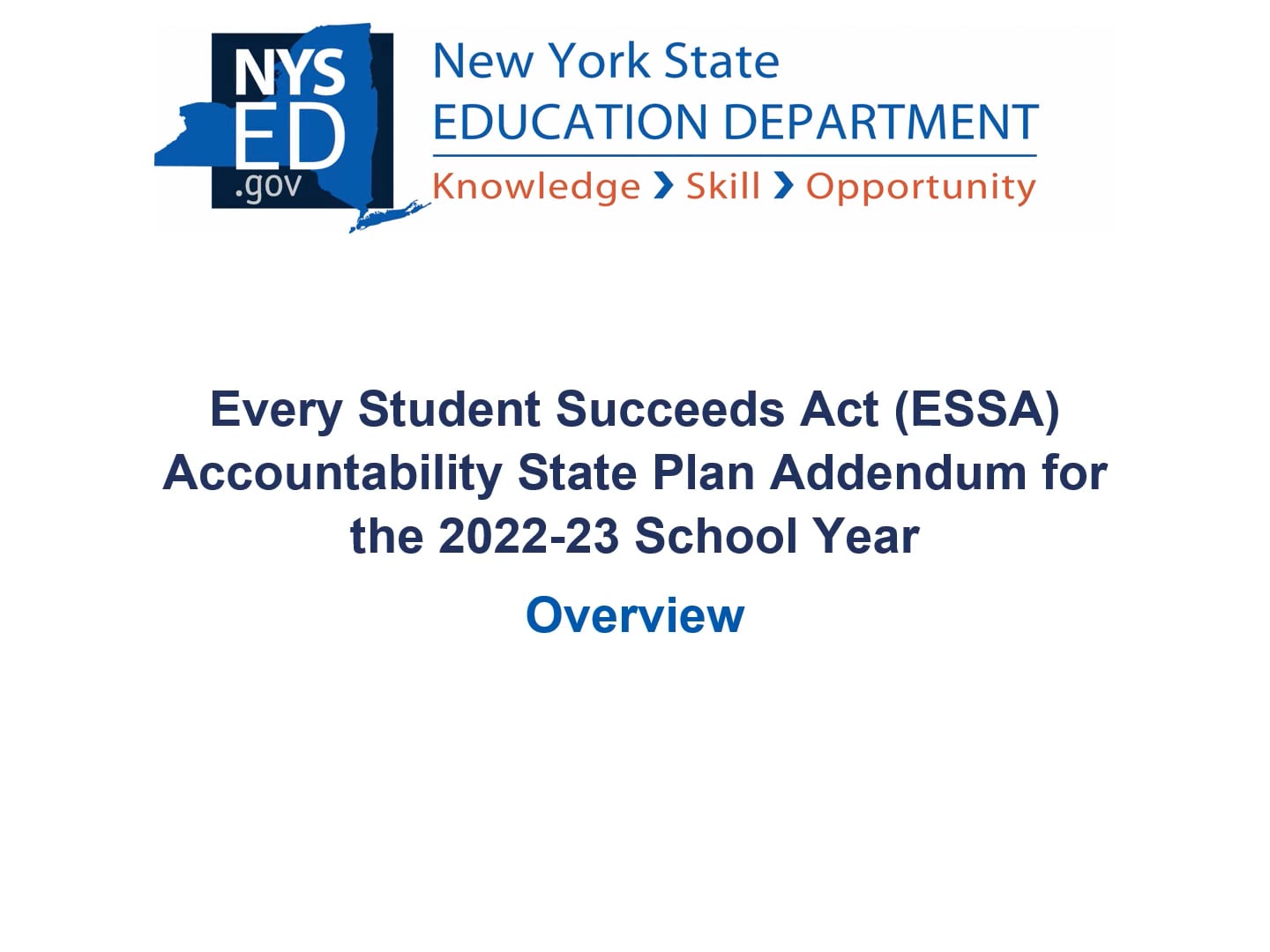 NYSED ESSA Accountability State Plan Addendum Webinar on Vimeo