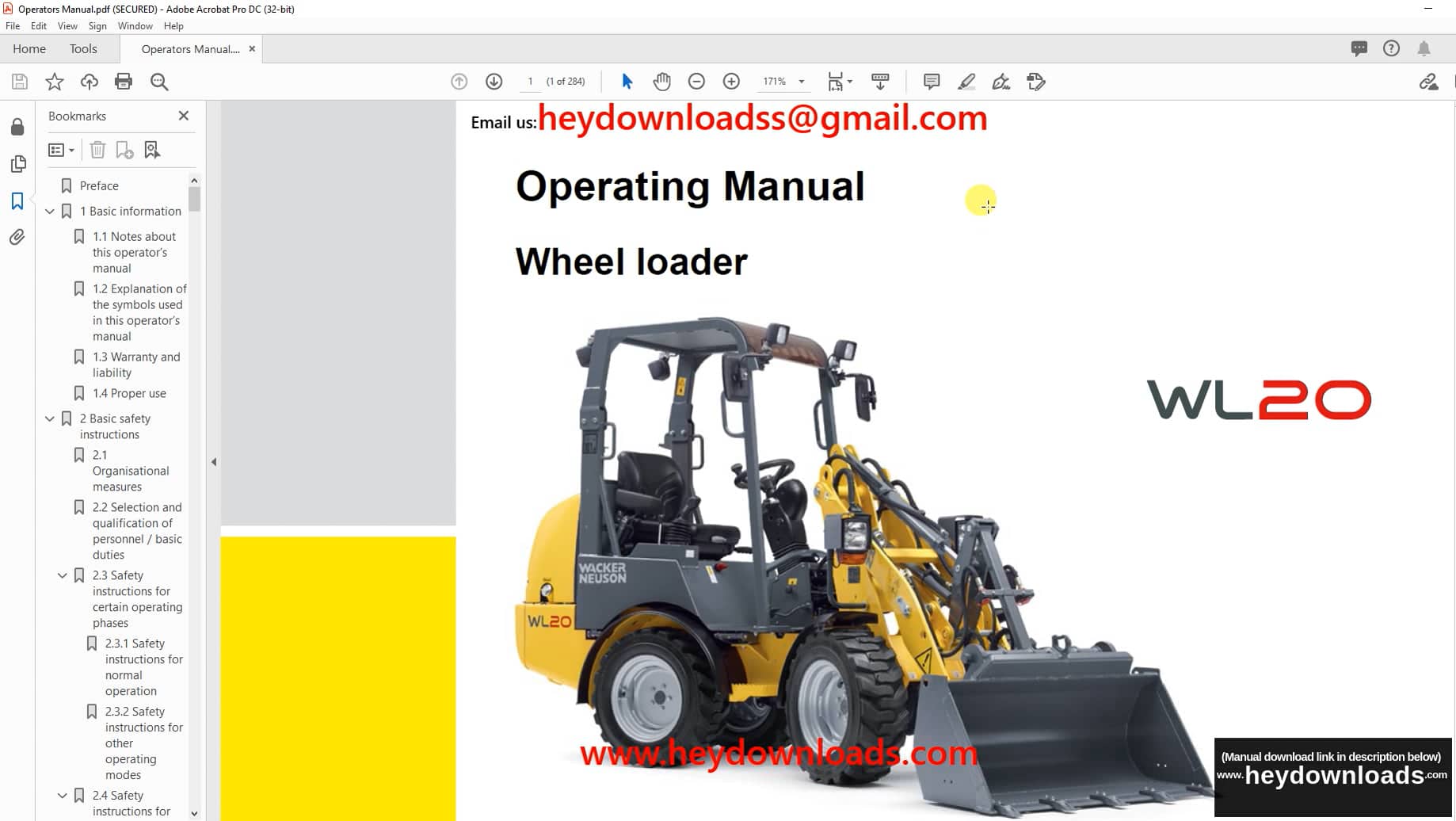 Wacker Neuson WL20 Wheel loader Operating Manual - PDF DOWNLOAD on Vimeo