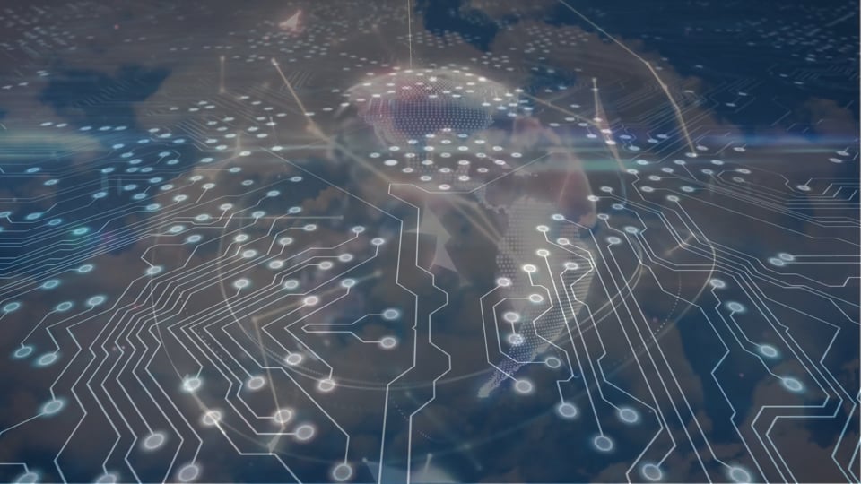 Animation Of Computer Circuit Board And Globe Over Sky With Clouds Video From Pikwizard