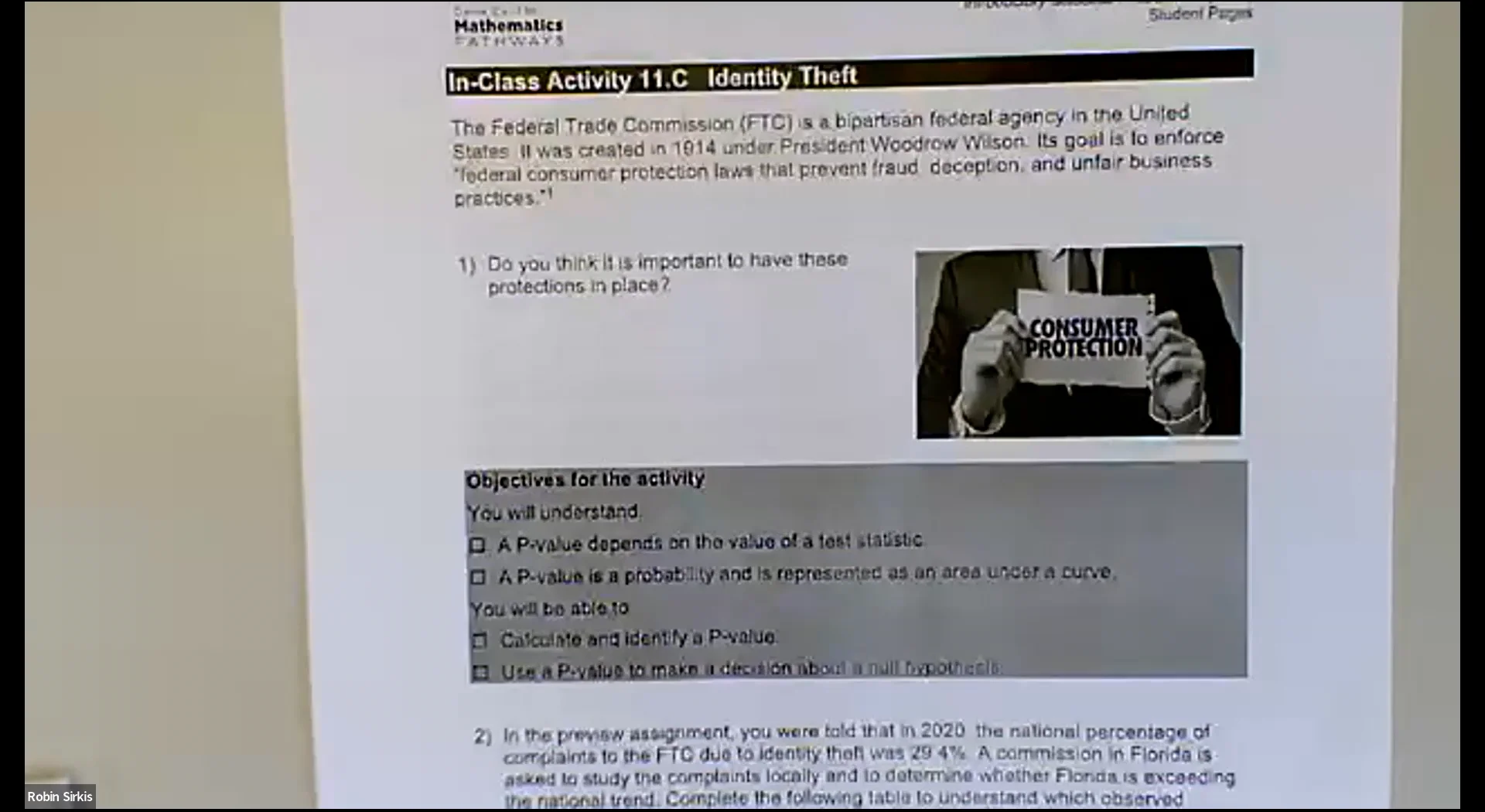 MAT 162 - Lesson 11C - Identity Theft (P-value)