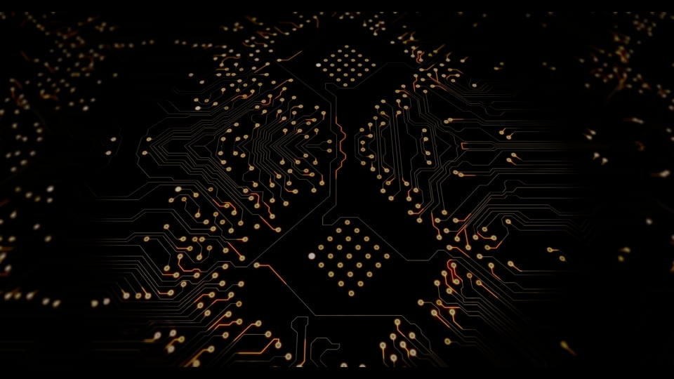 Digital animation of data processing over microprocessor connections on black background Video ...