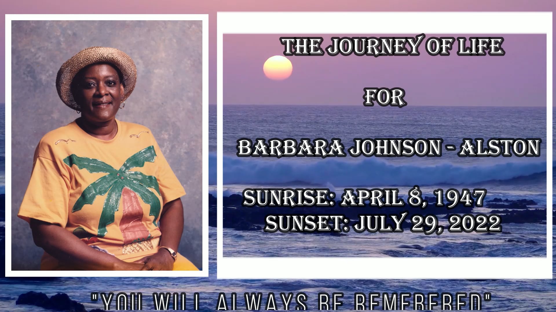 The Journey of Life for Barbara Johnson - Alston.mp4 on Vimeo