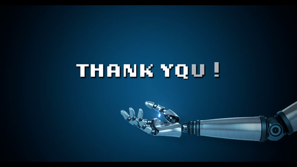 Animation of thank you text over robotic hand holding light bulb on ...