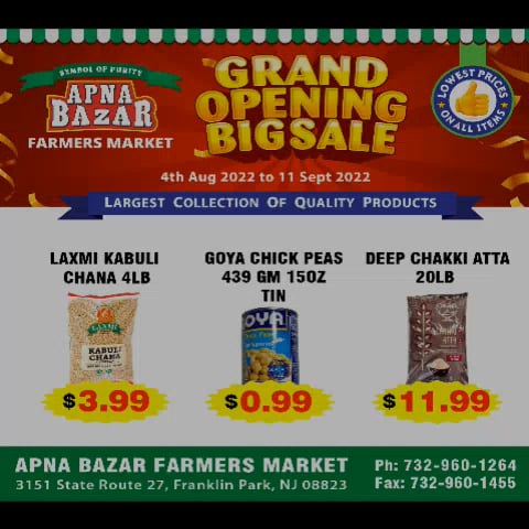 APNA BAZAR in FRANKLIN PARK Big Sale 4th Aug to 11th Sep 2022 on Vimeo