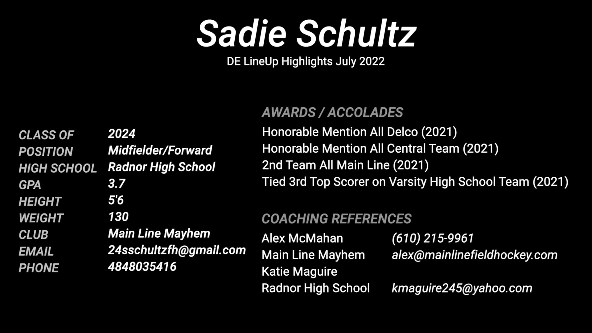 Sadie Schultz Field Hockey Highlghts 2022 NLV on Vimeo