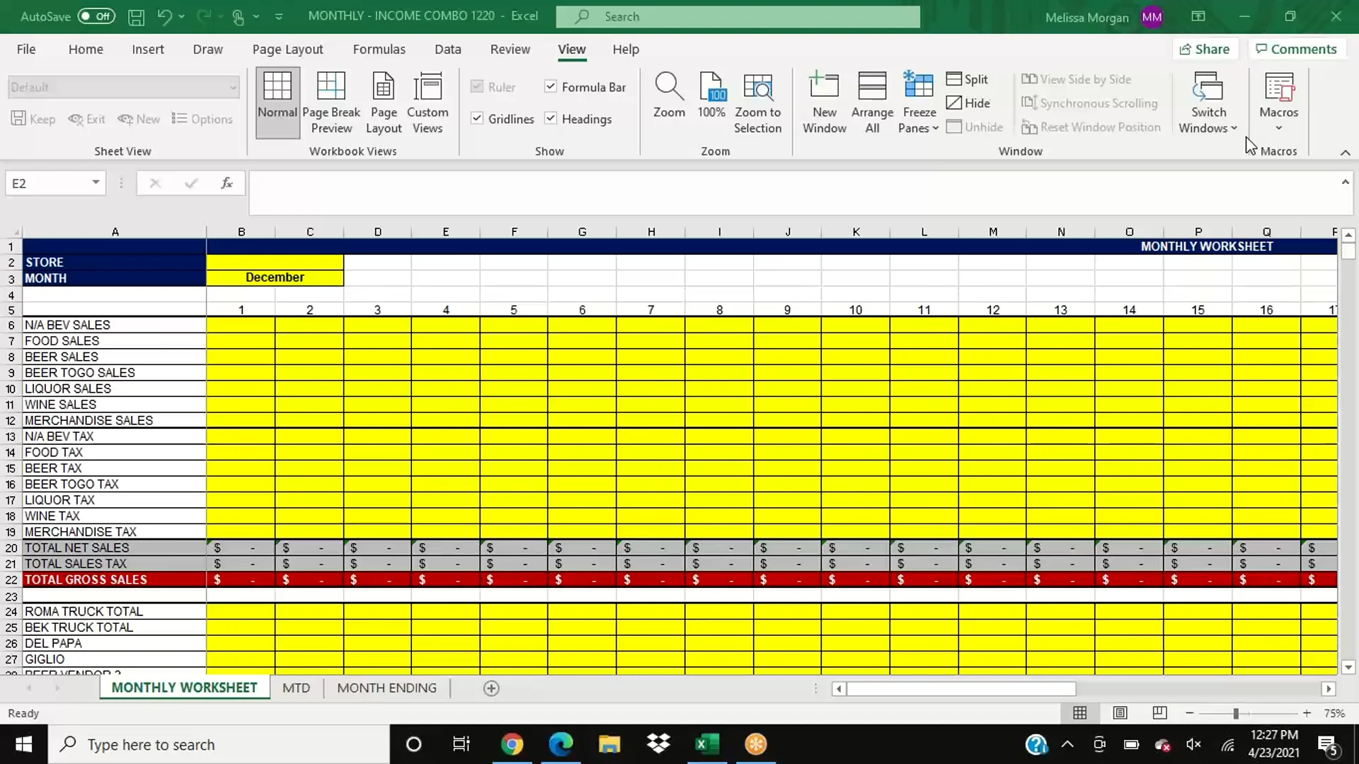Worksheet - Income Statement Training