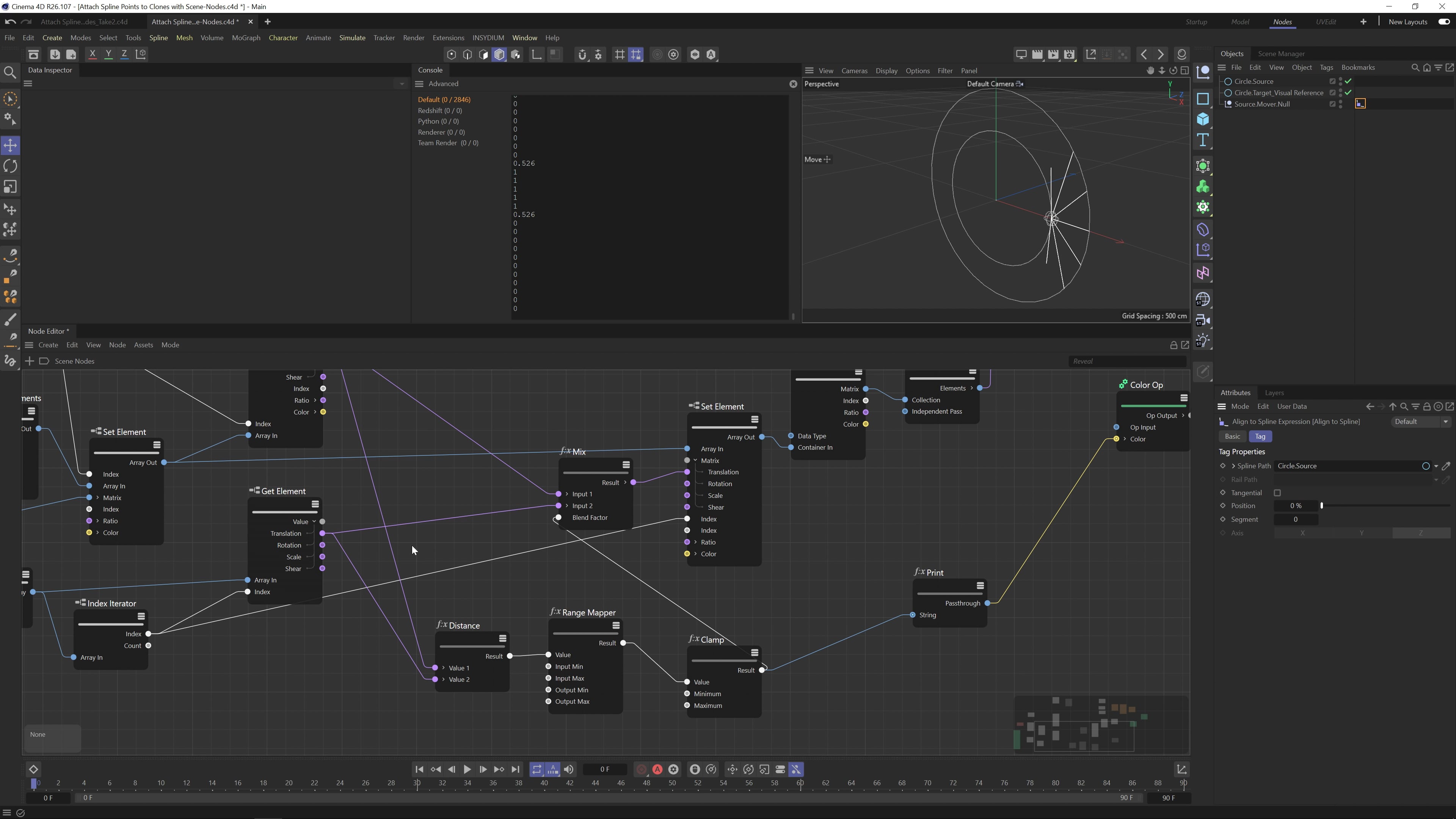 Mixing Spline Point Positions with C4D Scene-Nodes - No Audio on Vimeo